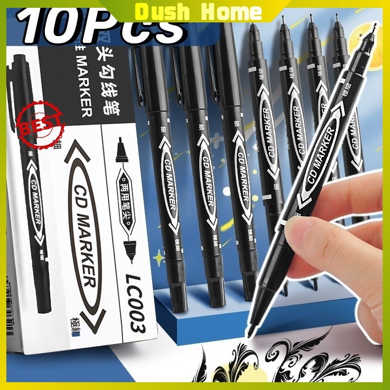 10pcs Double Tip Art Black Marker Pen Ink Permanent Paint Marker Pen ...