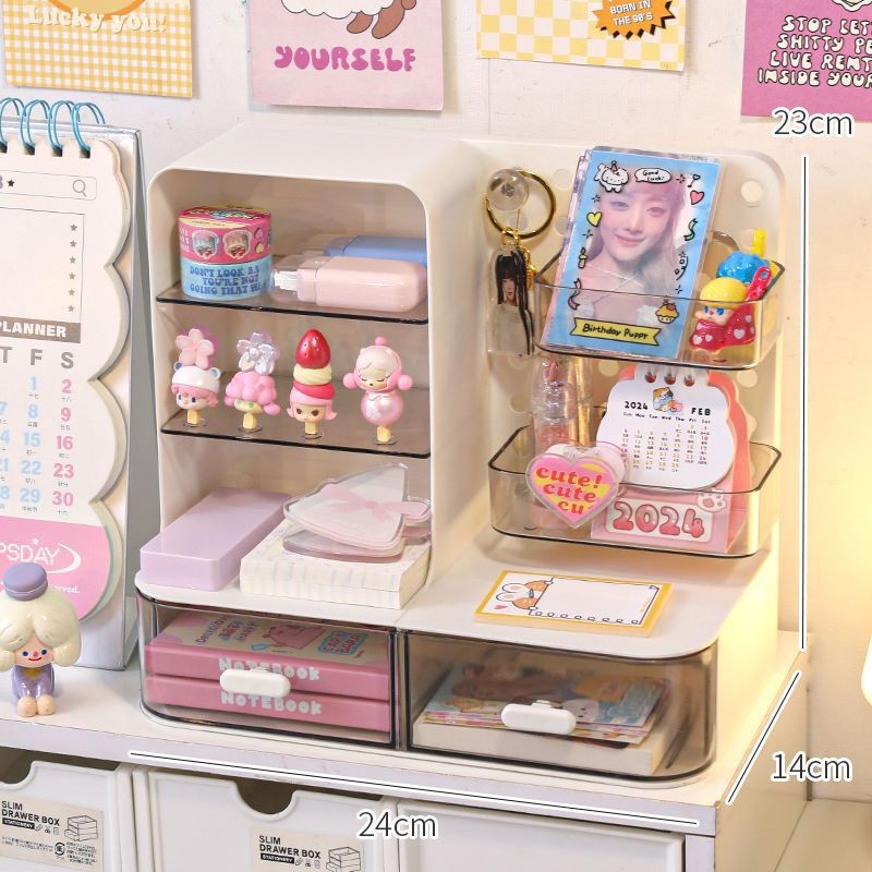 Cute Girlish Perforated Board Desktop Standing Storage Rack Cream Style ...