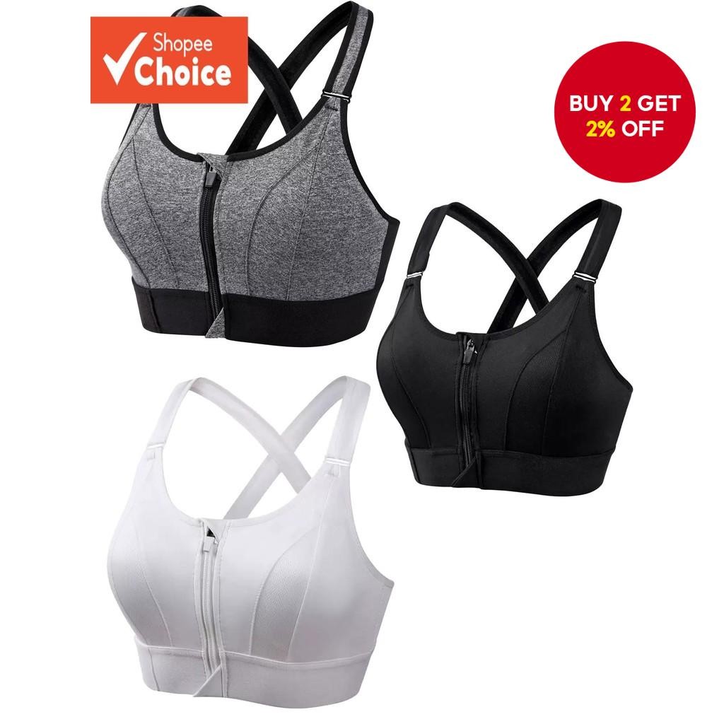Adjustable Front Zipper High-Impact Velcro Fitness Sports Bra | Shopee ...