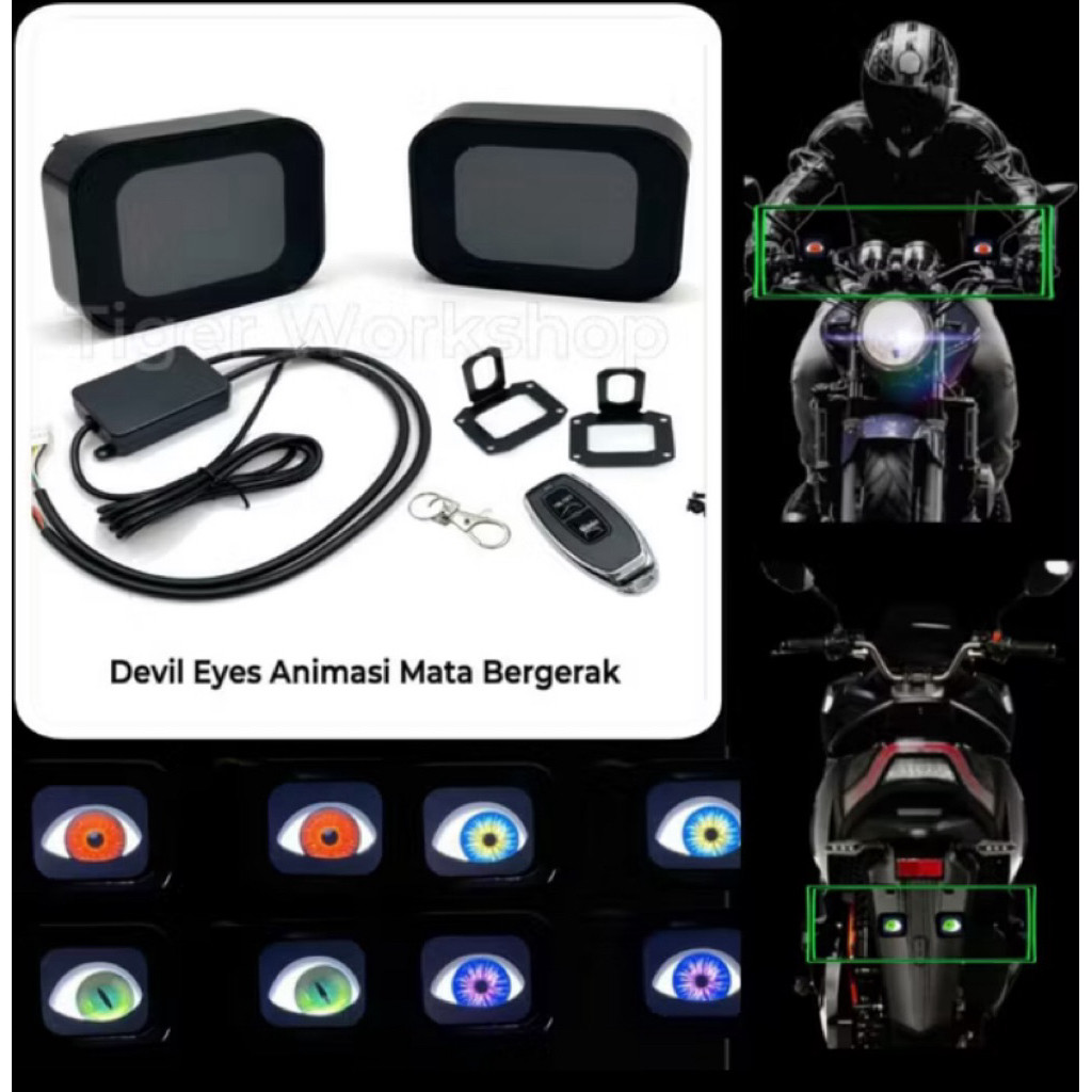 MATA Devil Eyes Animation Eyes Remote Moving LCD Waterproof Motorcycle ...