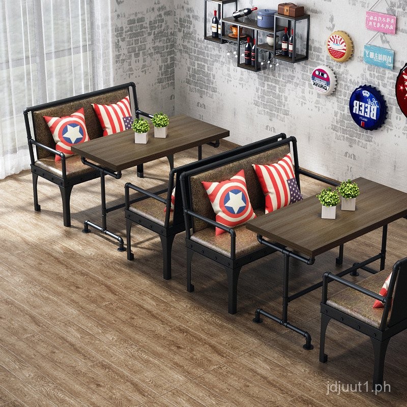 Western Restaurant Bar Industrial Style Sofa Rest Area Table and Chair ...