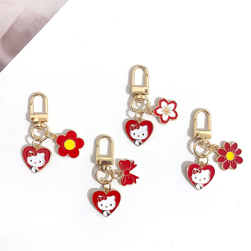 Red Heart Hello Kitty Cat Keychain Cute Kitty Cat Series Pendant Export ...