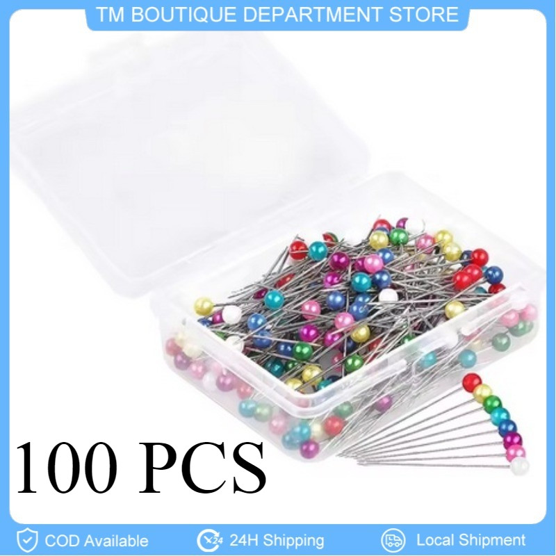 100Pcs Colorful Round Pearl Head Needles Pins for DIY Dressmaking ...