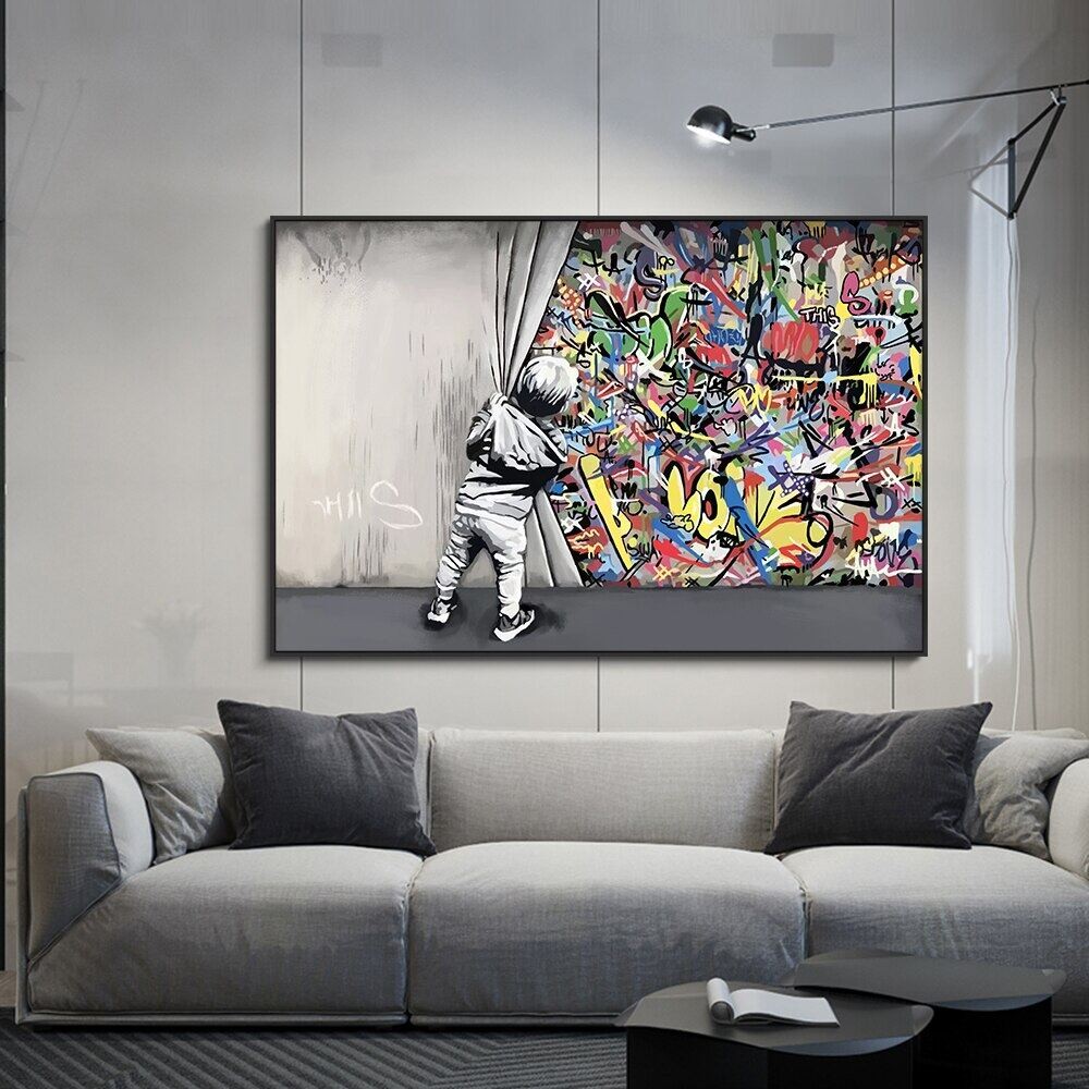Abstract Little Boy Graffiti Art Painting On Poster Nordic Cartoon ...