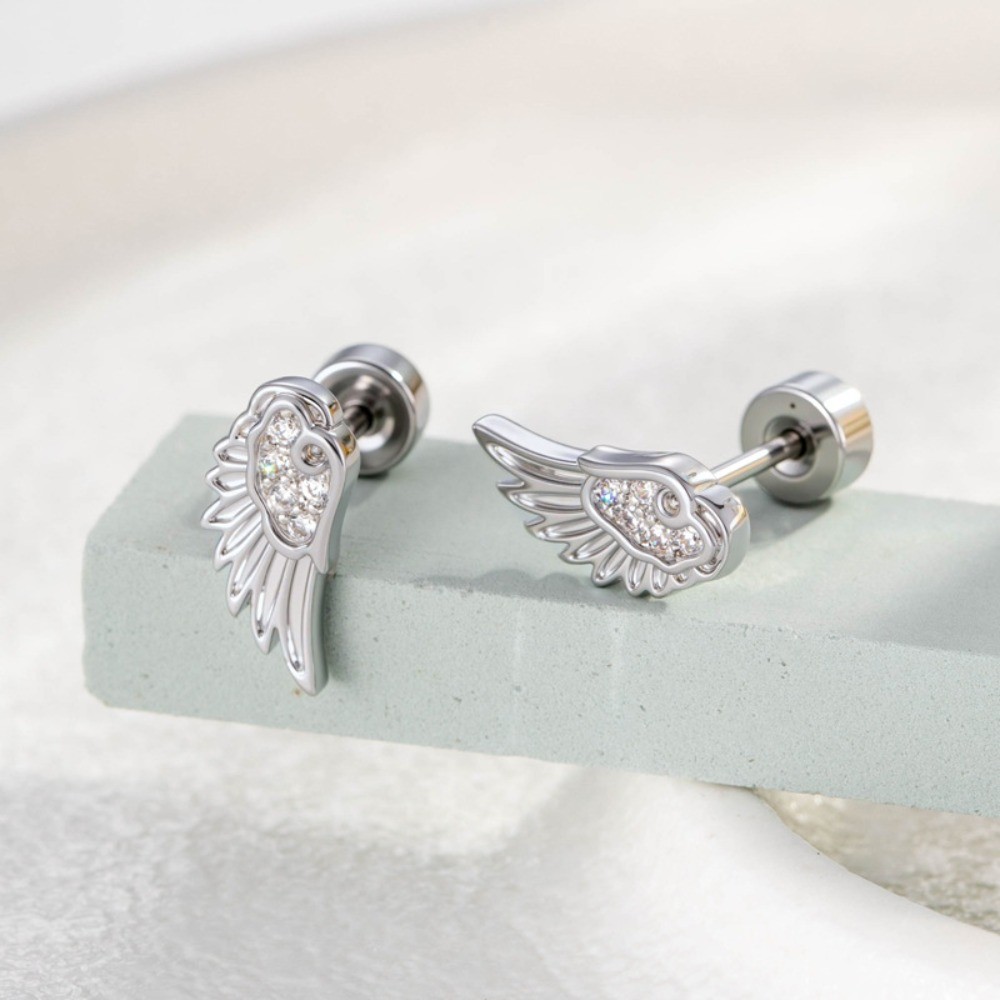 1 Piece Silver Color Sweet And Cool Edgy Style Zircon Angel Wings ...