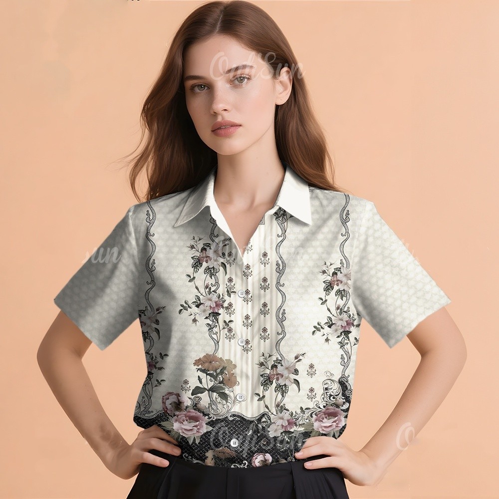 Modern Asean Attire Barong Women's Shirt Retro Ethnic Style Loose Short ...