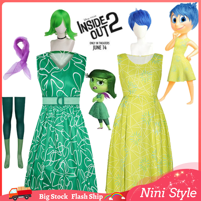 Anime Disgust Joy Cosplay Adult Women Kids Green Dress Costume Movie ...