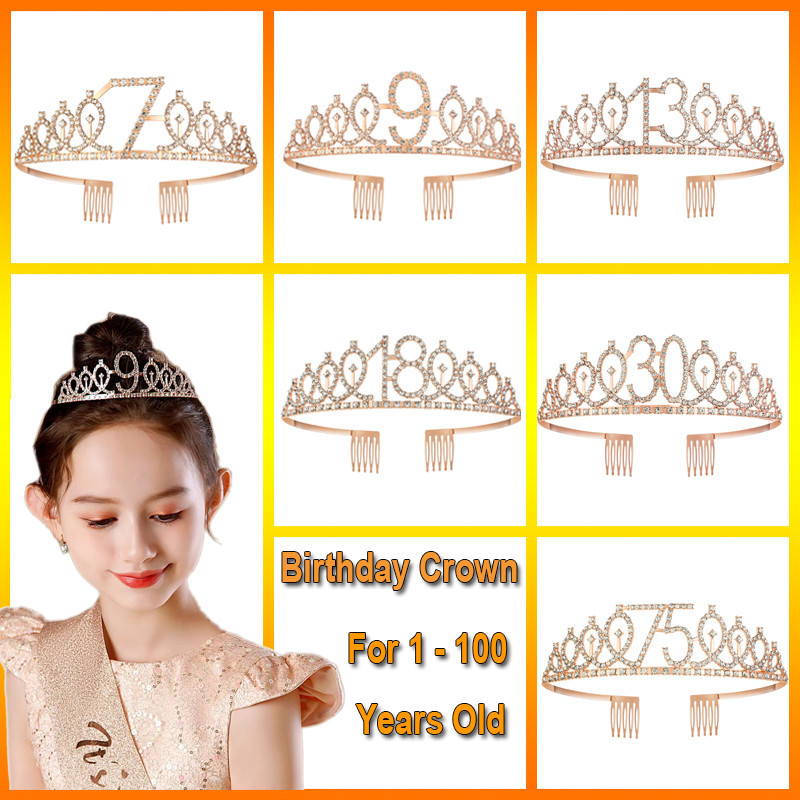 Rose Gold Princess Crown for Kids Girl Birthday Glittery Rhinestone ...