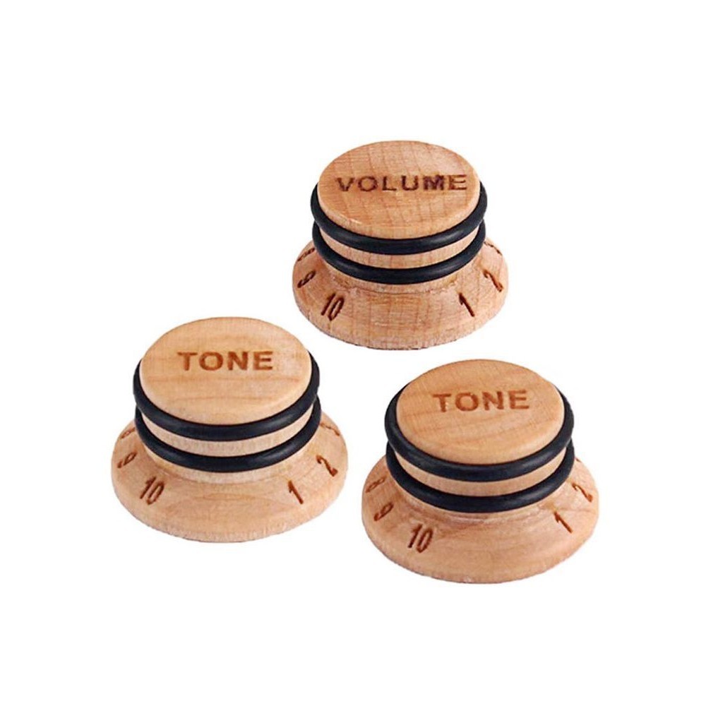 Wooden Knob Pack of 3 Electric Guitar Tone Volume Control Twist BASS ...