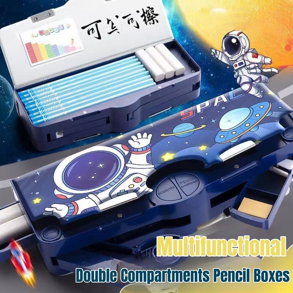 Pencil Case For Kids Multifunctional Double Compartments Pencil Boxes ...