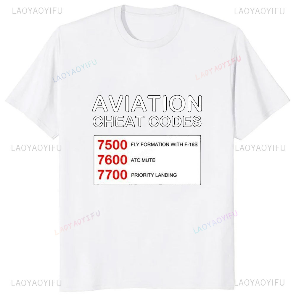 Aviation Cheat Codes Mens Clothing Funny Loose Pilots Tshirt Streetwear ...
