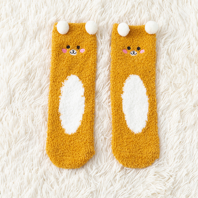 Cute Yellow Socks Women Coral Velvet Thickened Warm Socks | Shopee ...