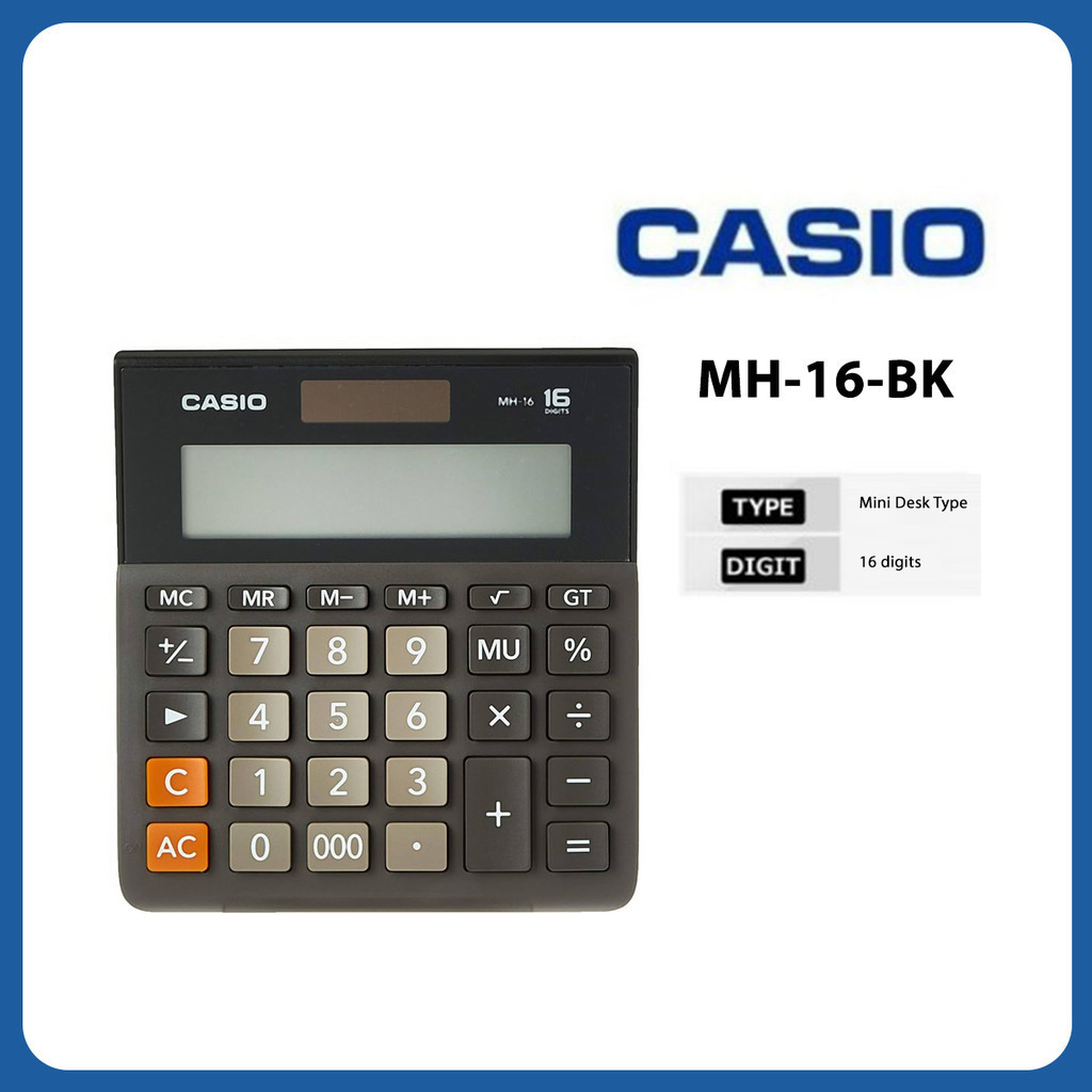 Casio MH-16-BK (Black) Wide H Series Basic Calculators for office (100% ...
