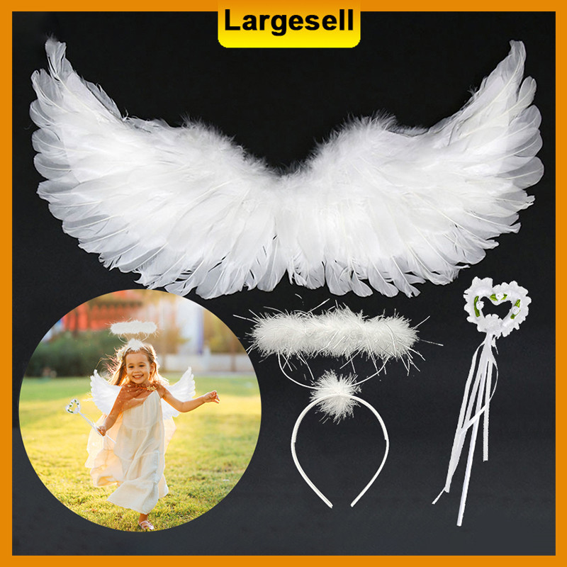 3pcs/set Angel Wings Costume Kids White Angel Feather Wings/Halo/Wand ...