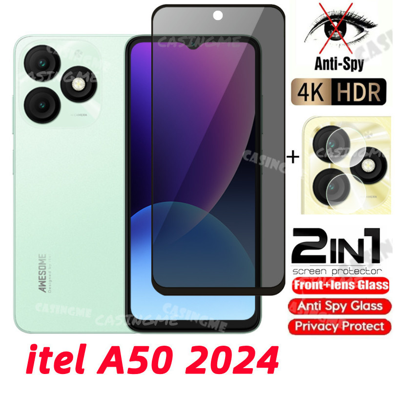 itel A50 2024 Private Tempered Glass Anti-Spy Full Cover Screen Protector Anti Peek Privacy Film ...