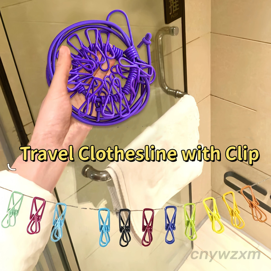 Retractable Clothesline with 12 Clips Travel Portable Windproof Anti ...