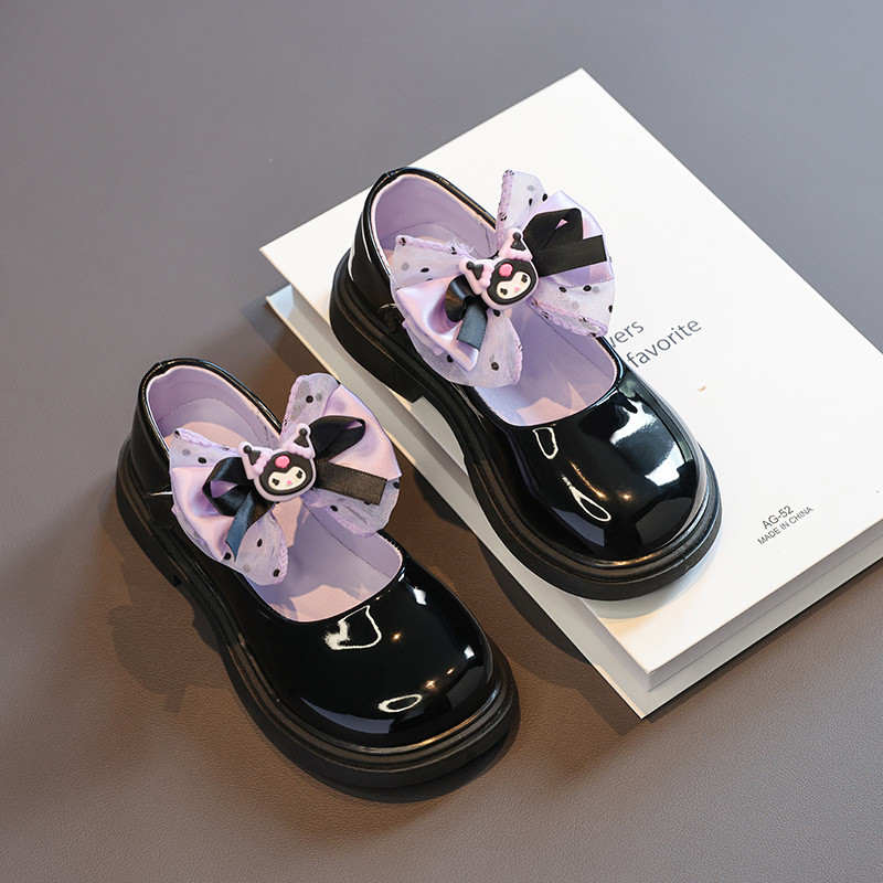 Children's Leather Shoes Cute Kuromi Black Girl Shoes Cartoon Fashion ...