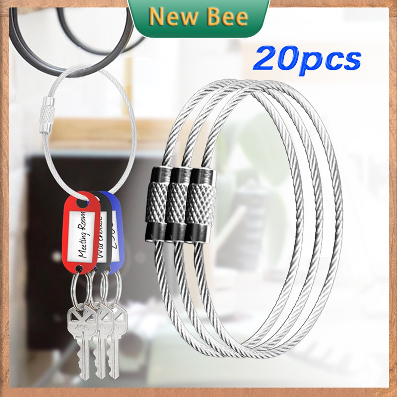 20Pcs Stainless Steel Wire Keychain Ring Keychain Tag Rope Cable Wire ...