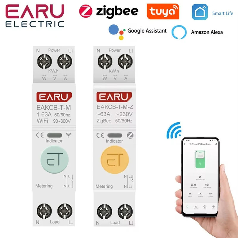 Tuya WiFi Zigbee Smart Circuit Breaker MCB 1P+N 63A Power Energy kWh ...