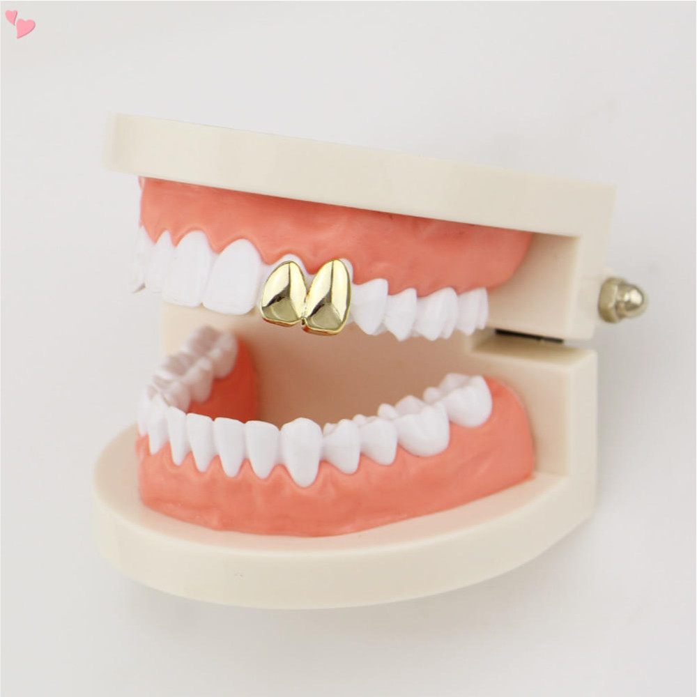 2PCS 18K Plated Gold Hip Hop Teeth Braces Vampire Pointed Teeth False ...