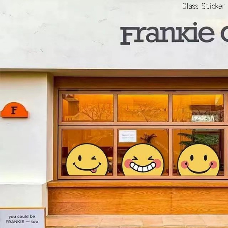 Cartoon Smiley Emoticon Decorative Window Stickers Ins Style Cute Shop ...