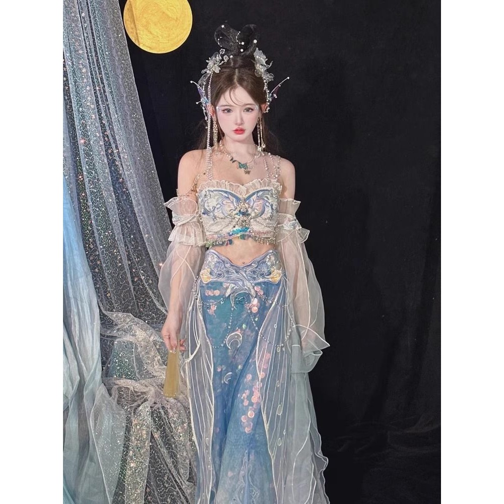 Mermaid Princess Mermaid Tears Hanfu Blue Seaside Fairy Costume Travel ...