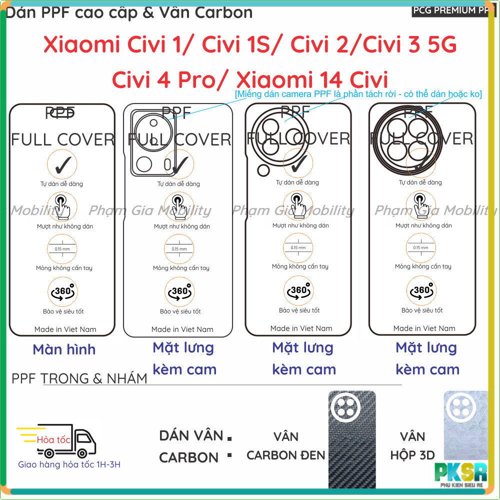 PPF & Skin Carbon Xiaomi Civi 1/ Civi 1S/ Civi 2/ Civi 3 5G/ Civi 4 Pro ...