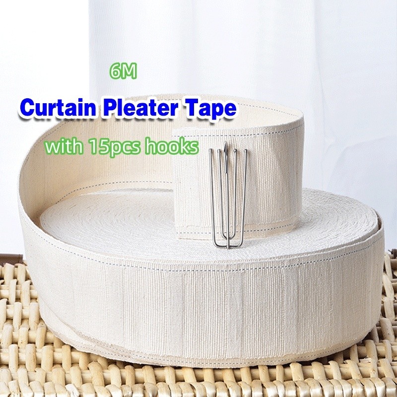 6M Curtain Pleater Tape With 15PCS Curtain Pleater Hooks Kit For ...