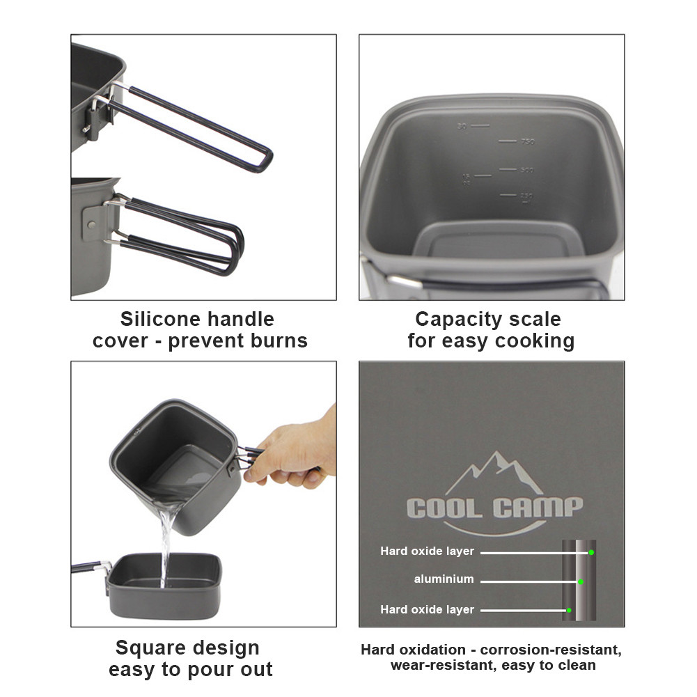 2 In 1 Camping Cookware Set with Storage Bag Folding Frying Pan Cooking ...