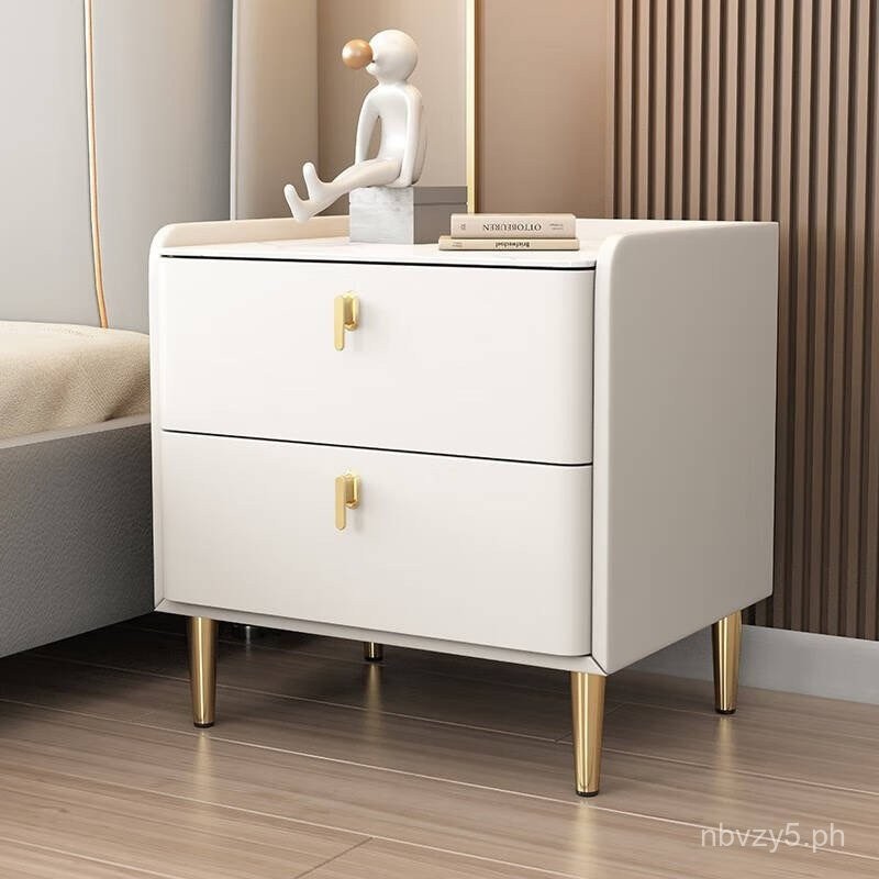 Double Drawer Rock Slab Bedside Table Modern Light Luxury Minimalist ...