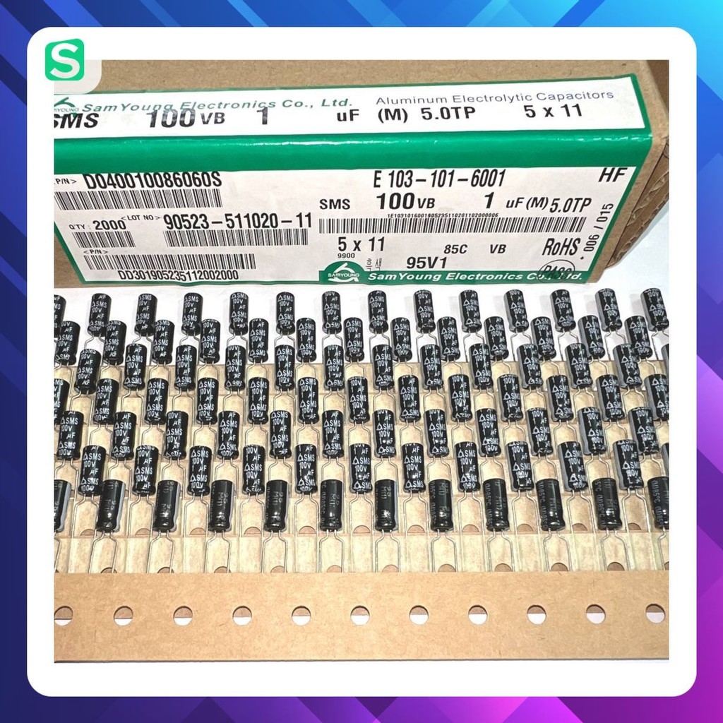 [ 20 pieces ] CAPACITOR 100V 1UF Size: 5x11mm SAMYOUNG (100V1UF 1UF100V ...
