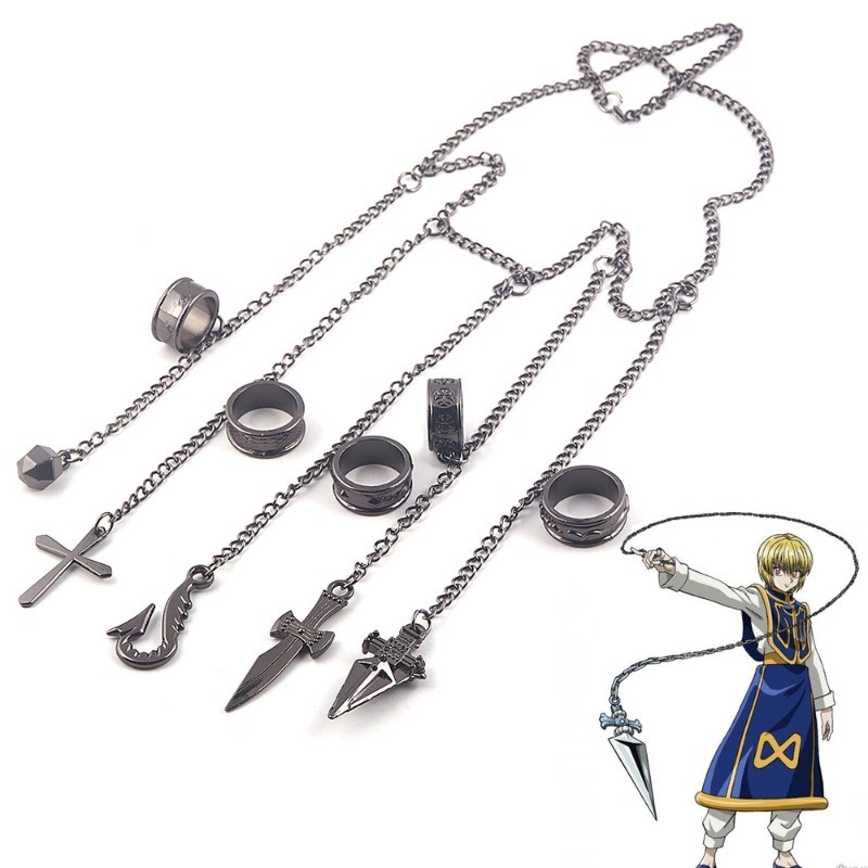 5 Pcs Anime Hunter X Hunter Kurapika Rings Chain Charms Bracelet Punk ...