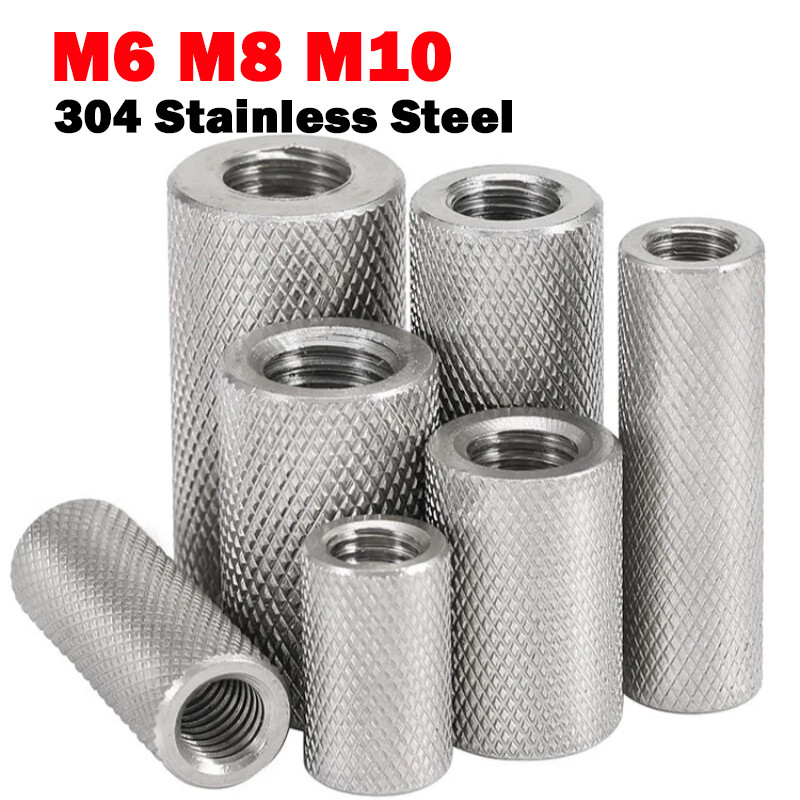 M6 M8 M10 304 Stainless Steel Knurled Round Coupling Nuts Cylindrical ...
