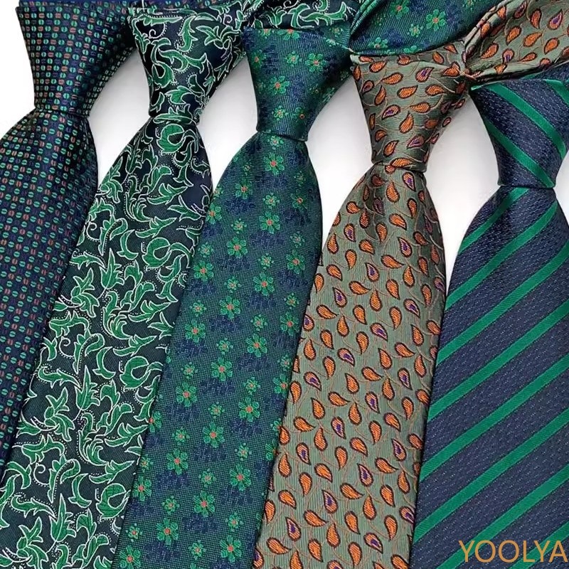 New 8CM Mens Ties Green Color Stripes Floral Dot Formal Classic Necktie ...