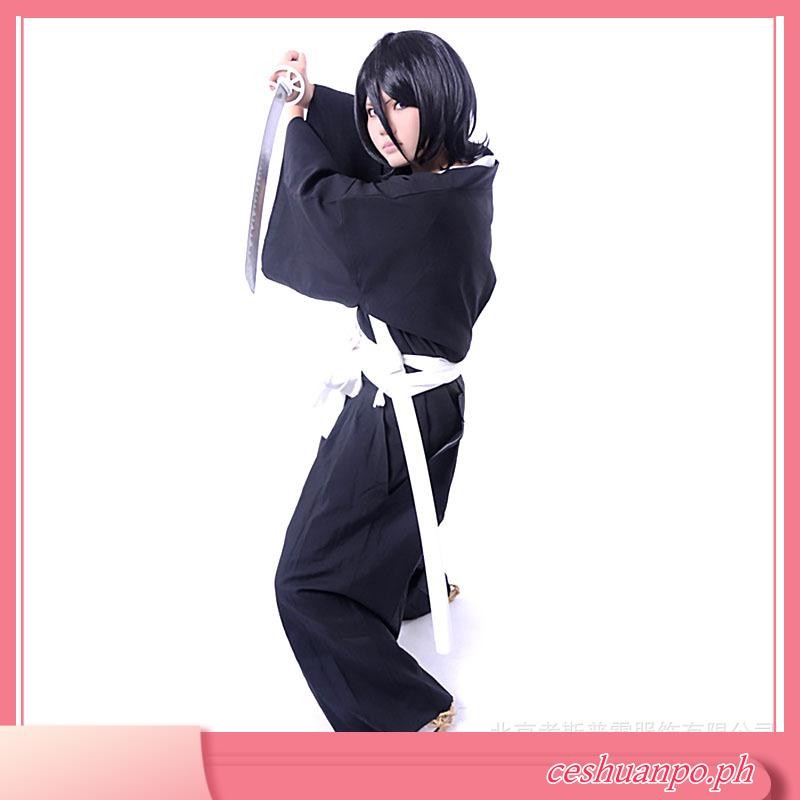Anime Bleach Kuchiki Rukia Cosplay Costume Black Wigs and Kimono ...