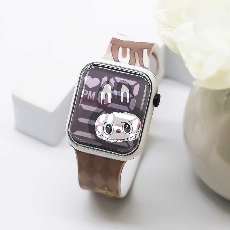 LABUBU Children Digital Watch Silicone Cartoon Printing Strap Square ...