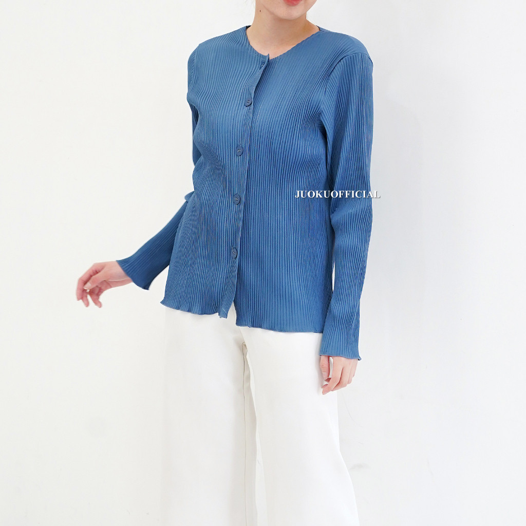 [Minang Menanti] Wavy Lidi Pleated Cardigan Wavy Pleated Outer/ Wavy ...