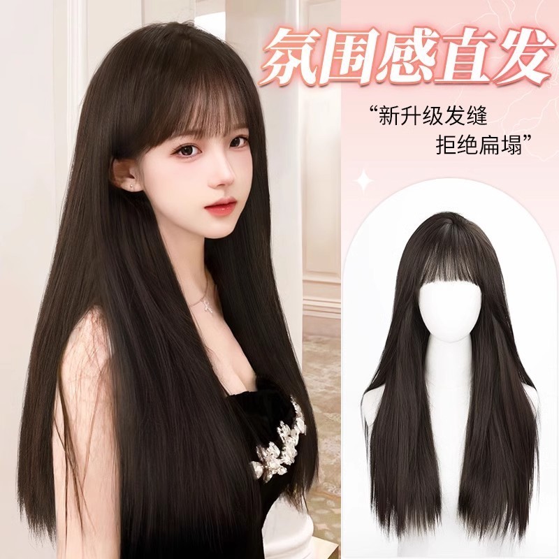 Wig Female Long Hair Full Headgear Style Simulation Hair Full Real Hair ...