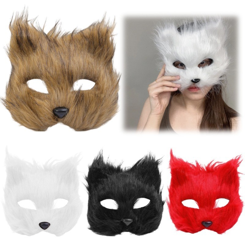 Punk Plush Animal Long Fur Fox Masks Adults Up Props Mask Carnival Bar ...