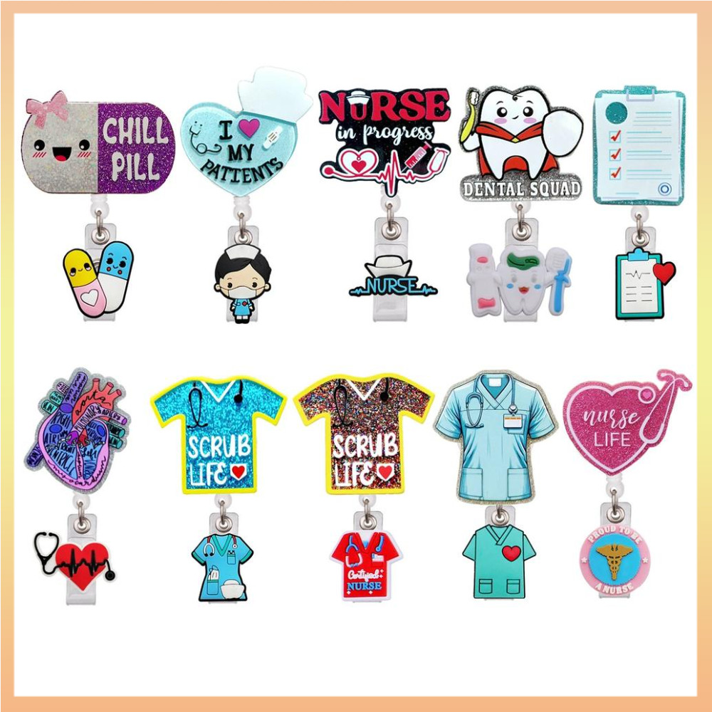 Medical Acrylic Glitter Pill Dental Retractable Badge Reel Rotatable ...