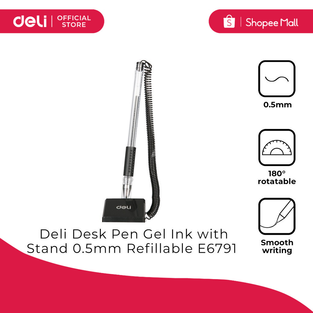 Deli E6791 Desk Pen Gel Ink with Stand 0.5mm Refillable [75356791 ...