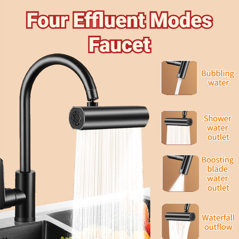 4 Modes Faucet 360°Rotatable Waterfall Faucet Kitchen Stainless Splash ...