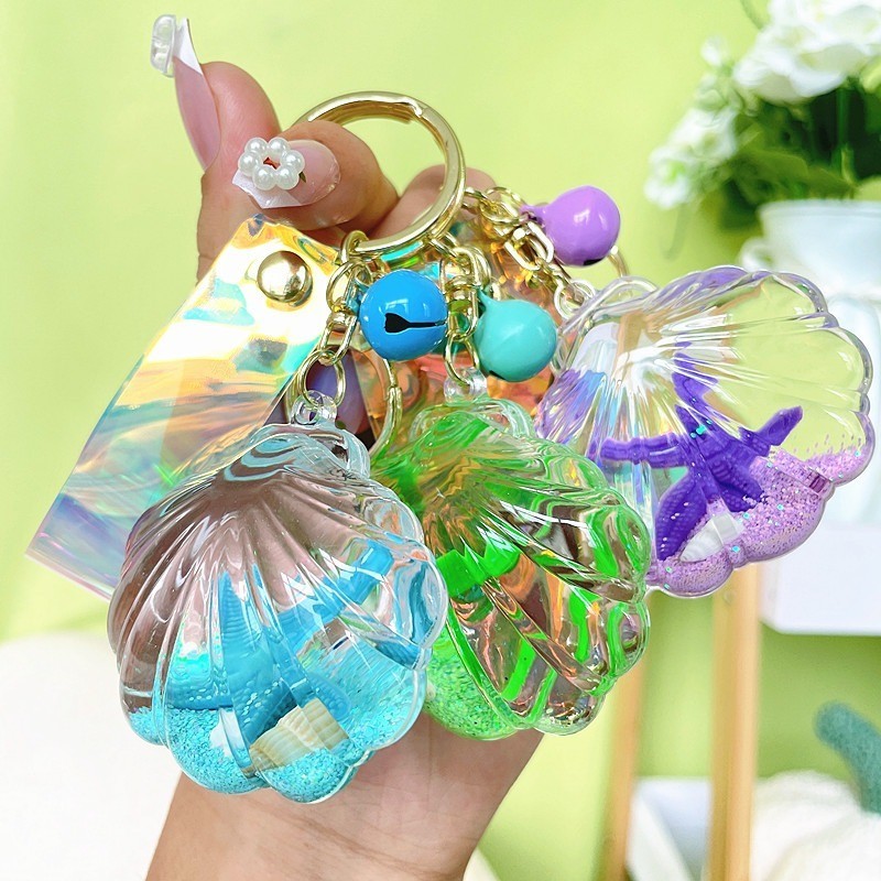 Glitter Starfish Shell Keychain Quicksand Sequin Marine Life Sequined ...