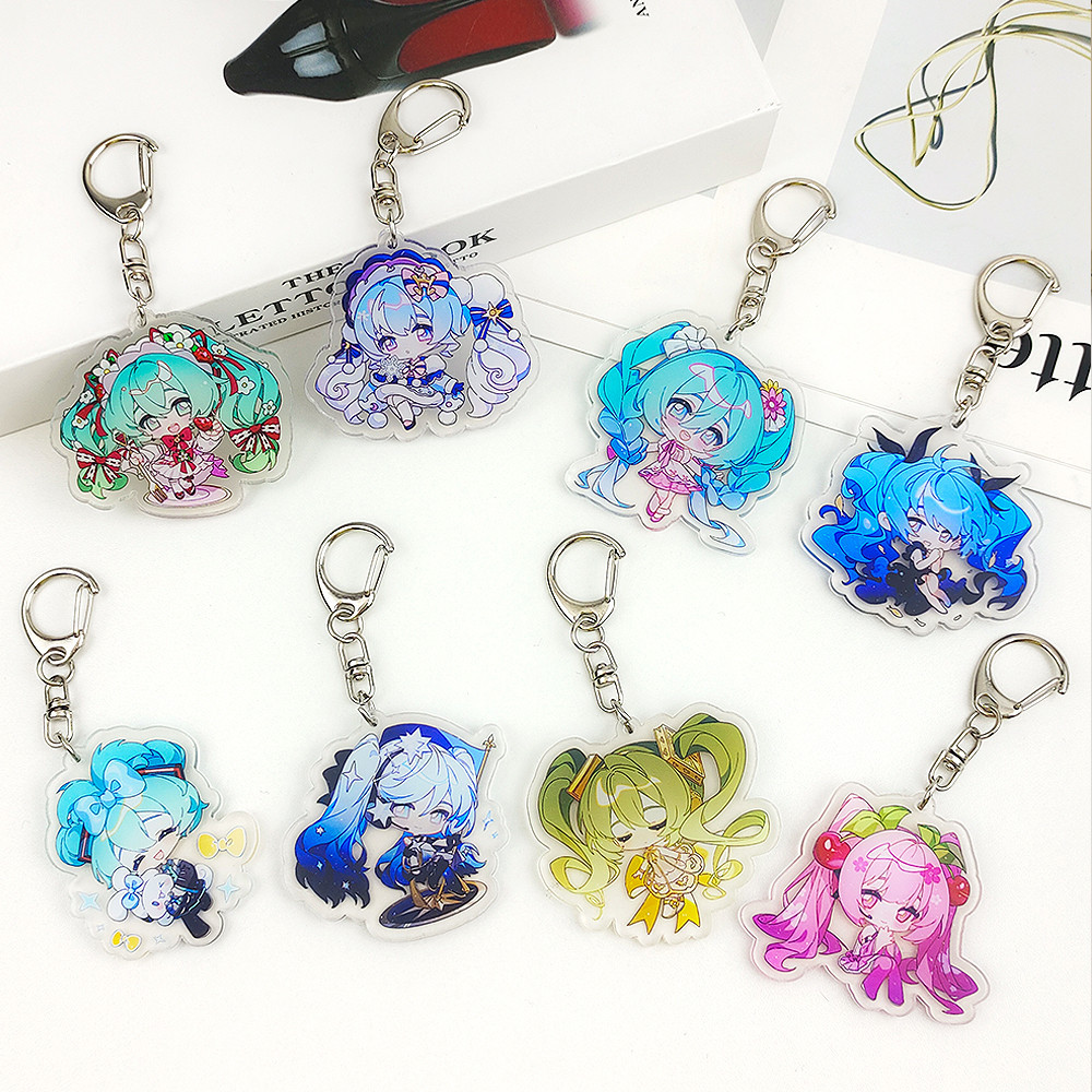 Fashion Anime Hatsune Miku Keychains Cute Double Sides Character Figure ...