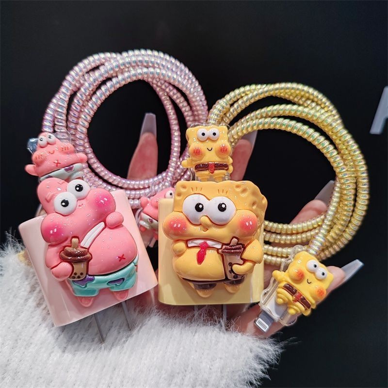 Cute Cartoon Spongebob DIY 18w/20w Charger Protector Set Charger Case ...