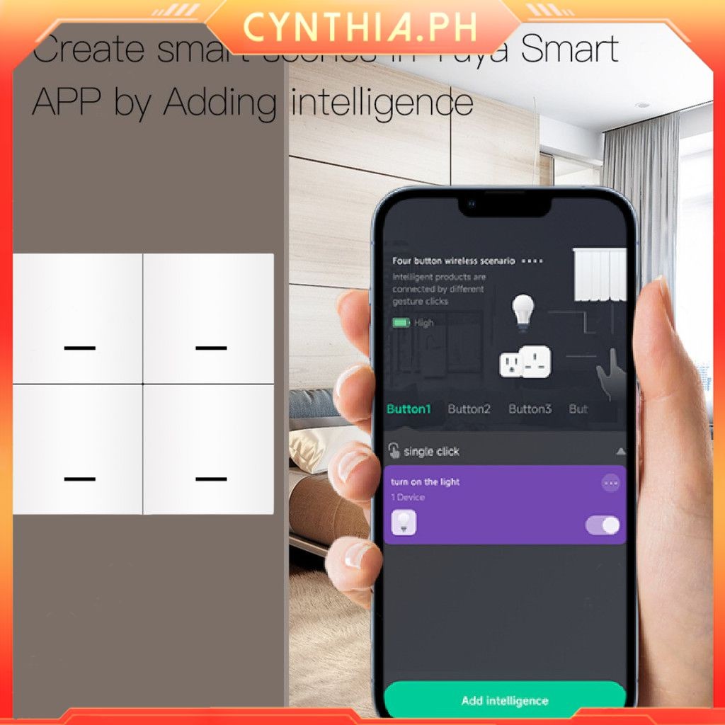 4 Gang Tuya ZigBee Wireless 12 Scene Switch Push Button Controller By Battery Setup Automation ...