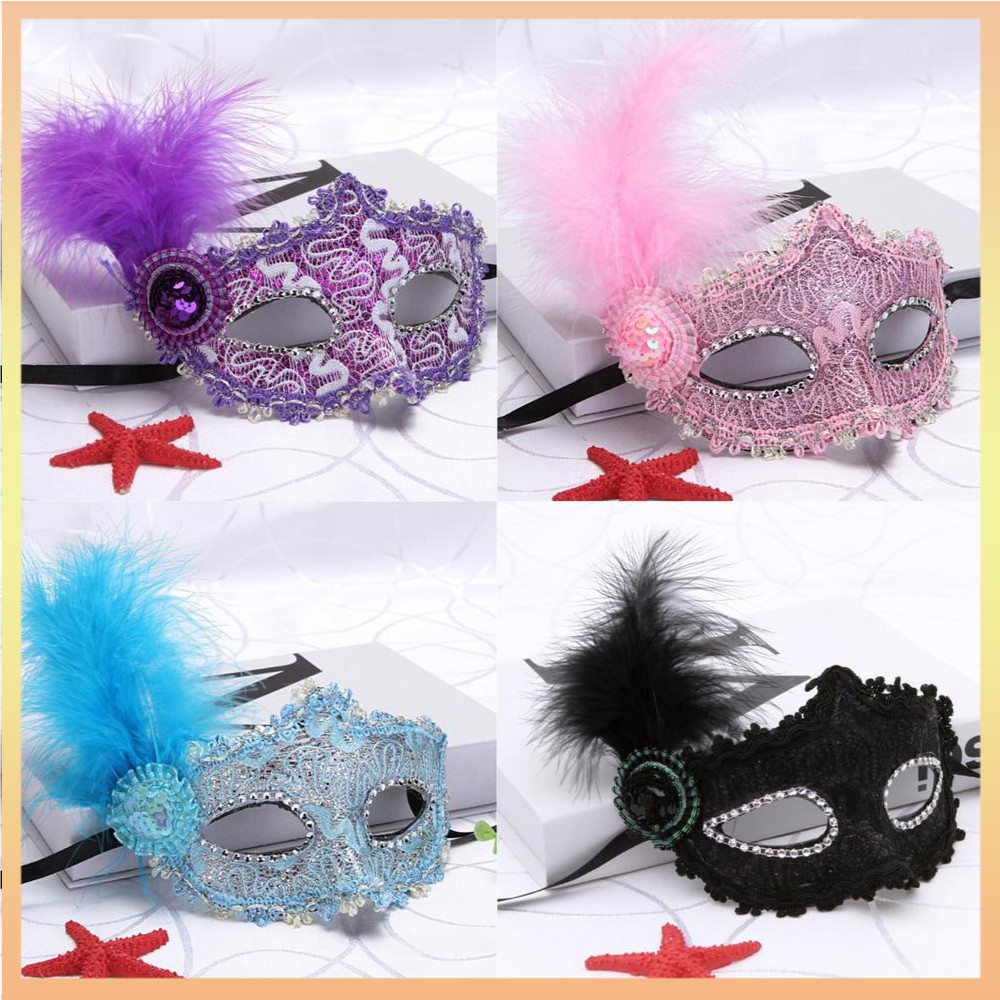 10x20cm Party Mask Sexy Feather Lace Mask Venetian Masquerade Halloween ...