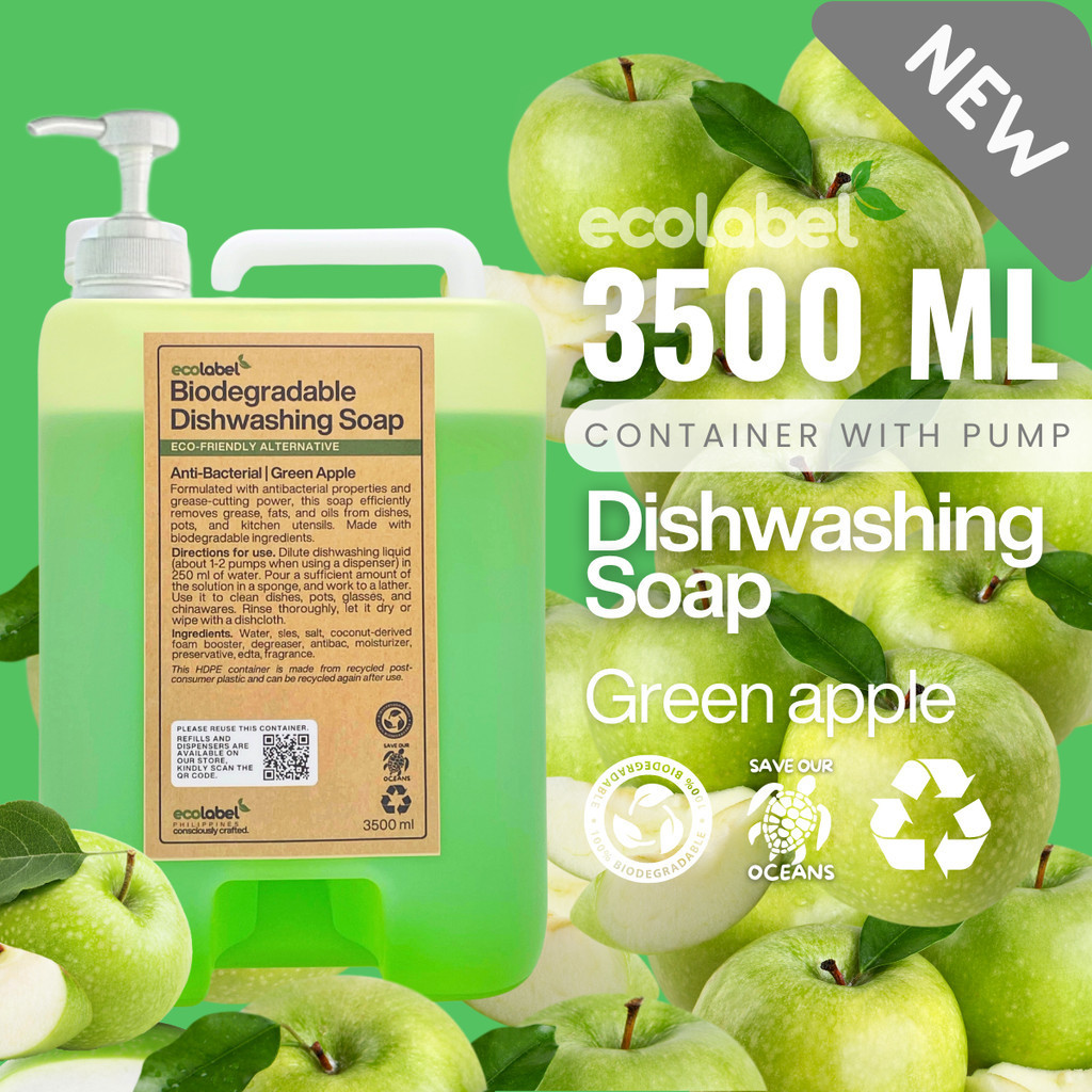 Eco-friendly Dishwashing Liquid Soap Green Apple Scent With Pump 100% Biodegradable Stackable ...