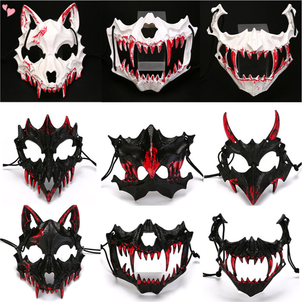 Half-face Blood Mask Men Dragon Tiger Wolf Mask Horror Halloween ...