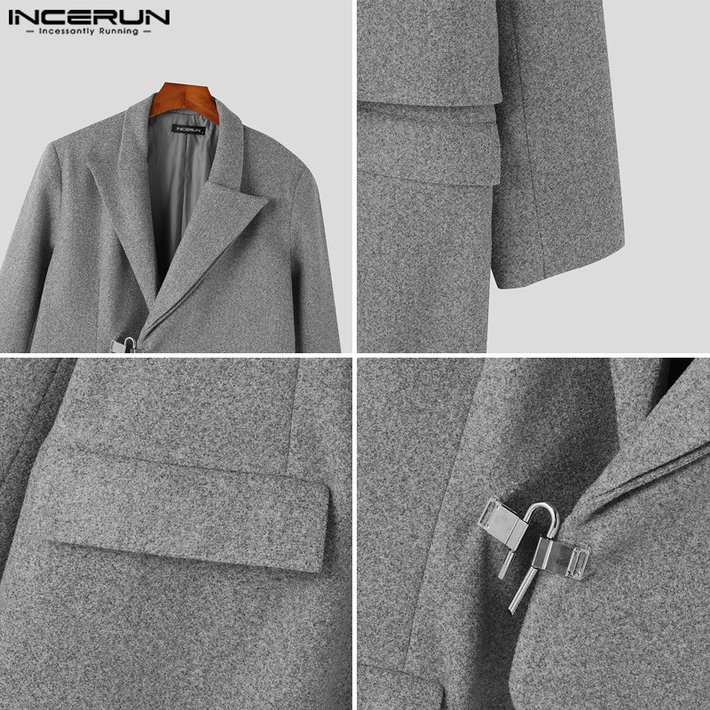 INCERUN Men Korean Casual Long Sleeves Shoulder Pads Solid Color ...